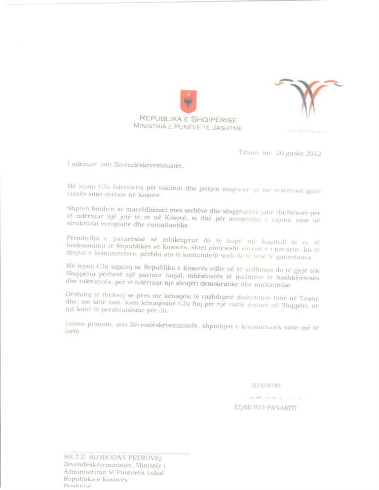 Ministri Edmond Panariti i ka dërguar letër falënderuese ...